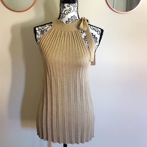 Cache | Tops | Vintage Cache Metallic Gold Knit Tie At Neck Mock Neck ...